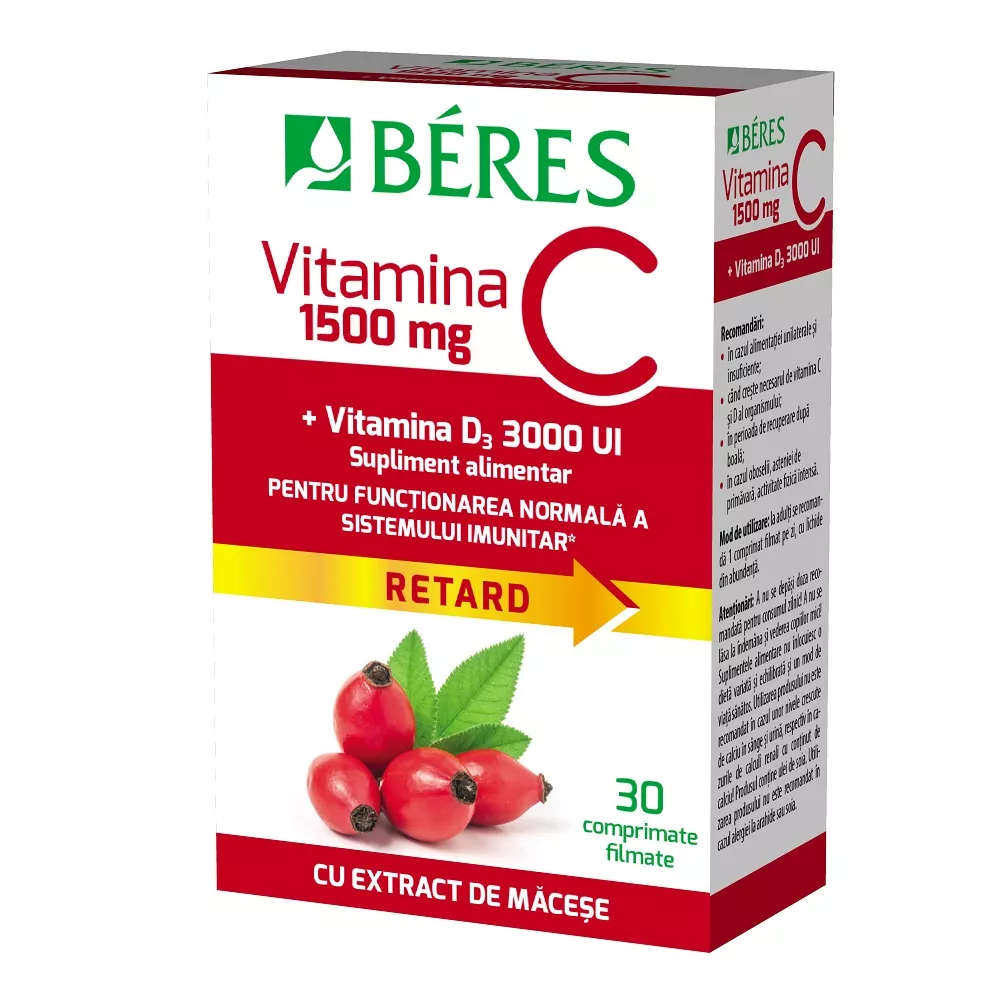 BERES VITAMINA C 1500+VITAMINA D3 3000 UI RETARD X 30 CPR |39.44 lei ...