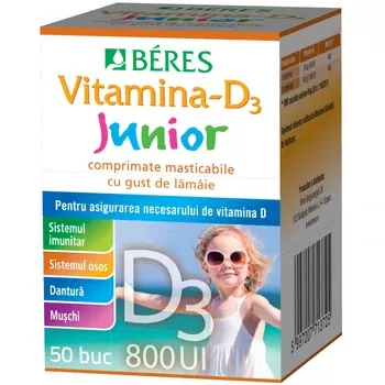 BERES VITAMINA D3 JUNIOR 800 UI X 50 COMPRIMATE MASTICABILE |31.38 lei ...