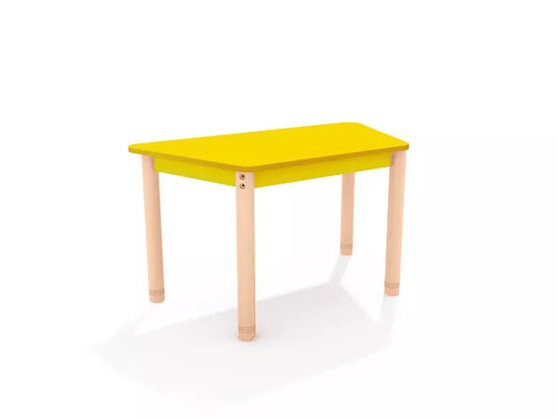 Blat color laminat, picioare din lemn Masa trapezoidala color galben ...