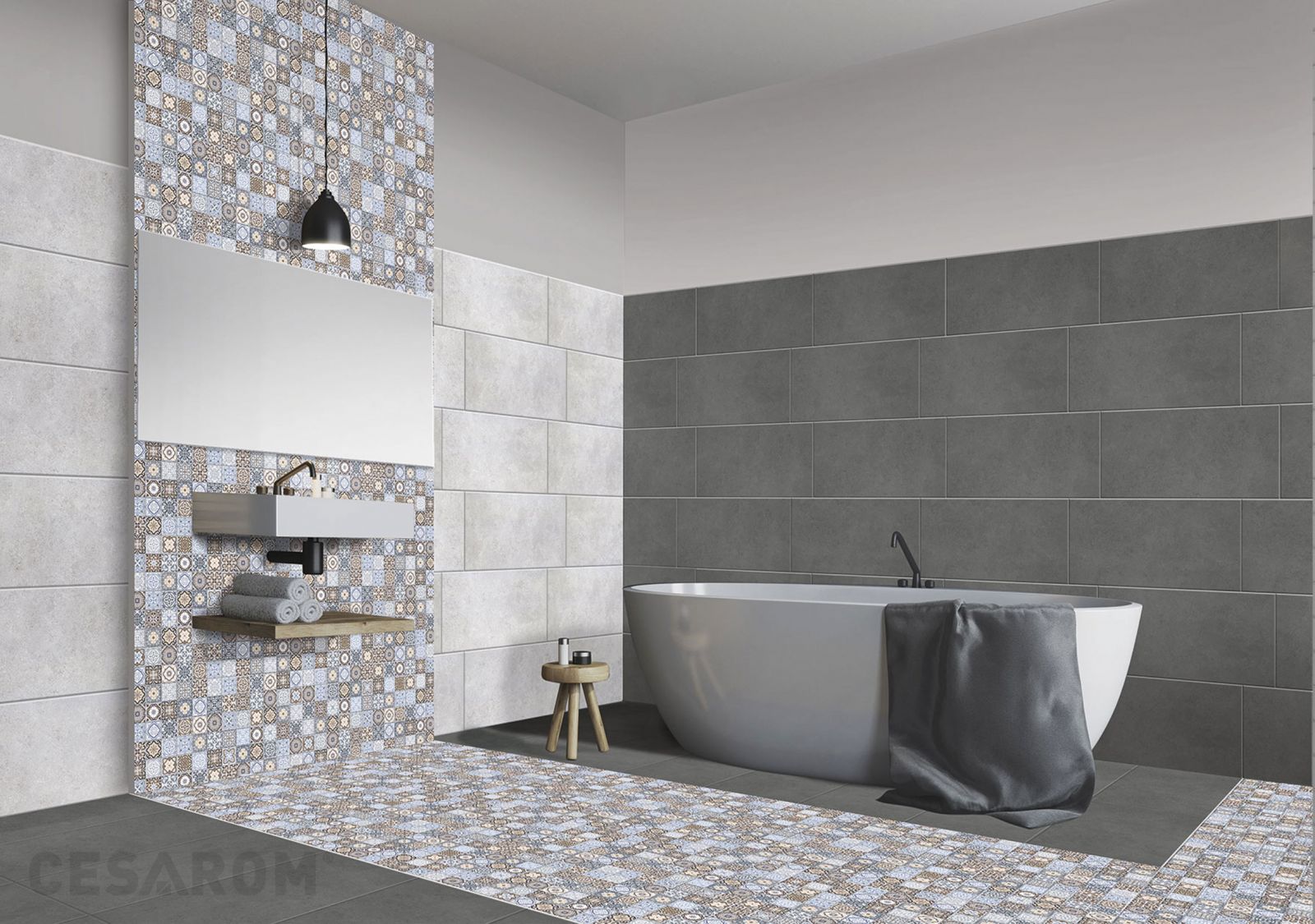 Gresie portelanata TERRAZZO, decor, 60x30cm, relief mozaic