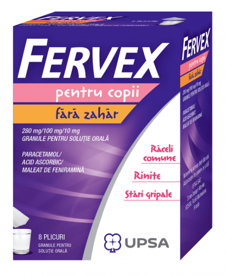 Fervex pentru copii fara zahar 280mg/100mg/10mg 8 plicuri - la pret mic ...