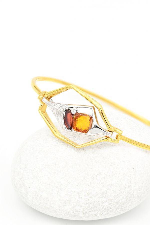 Bratara fixa din Argint 925 placat cu Aur si Chihlimbar | Amber Collection-Bijuterii Maya Concept