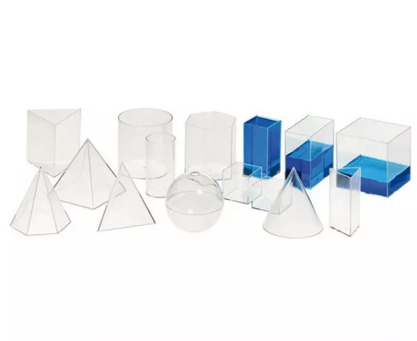 Set de 15 corpuri geometrice transparente cu bază detașabilă