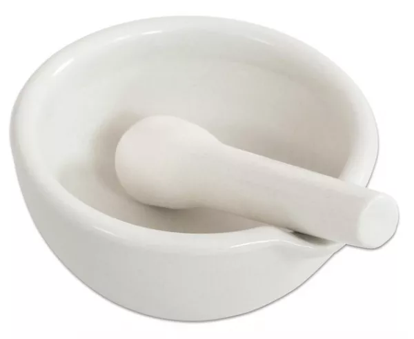 Set mojar cu pistil din ceramica pentru activitati de laborator, 320 ml