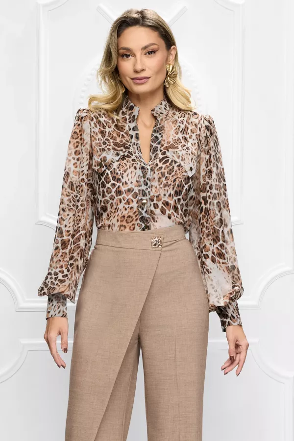 Pantaloni din stofa, capuccino, evazati, fermoar pe spate BBY 20903