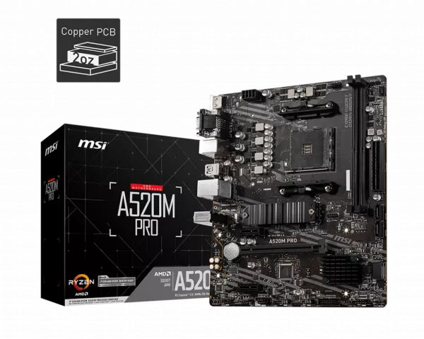 Placa de baza MSI A520M PRO, socket AM4, mATX, AMD A520, 2 x...