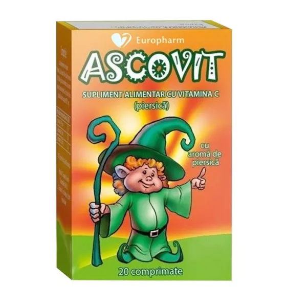 Ascovit cu Vitamina C aroma de piersica, 20 comprimate, Omega Pharma ...