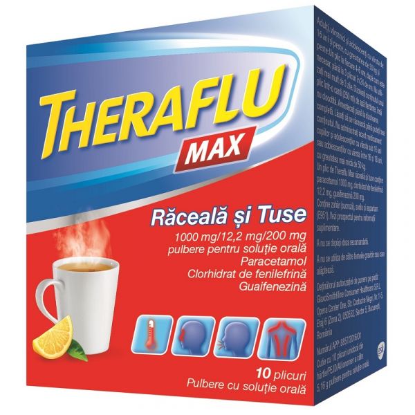 Theraflu Max raceala si tuse, 10 plicuri, Gsk GLAXOSMITHKLI...