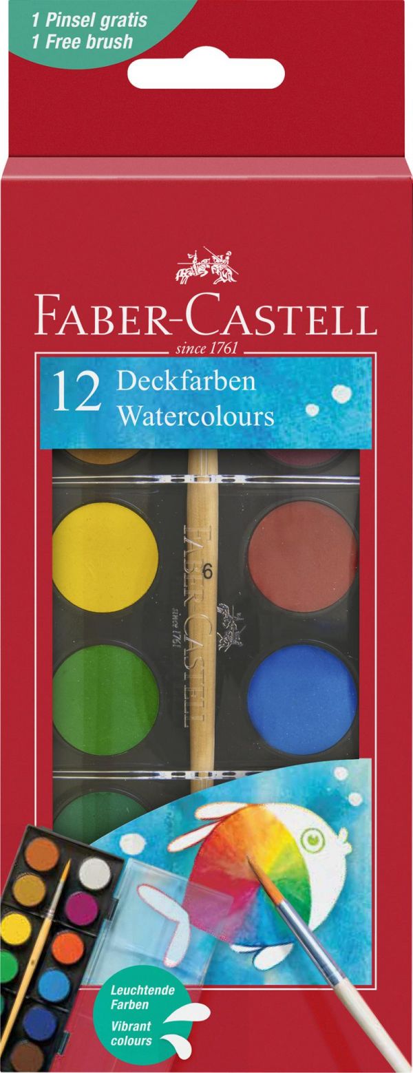 Acuarele FABER-CASTELL | ACUARELE 12 CULORI 24MM + PENSULA 2...