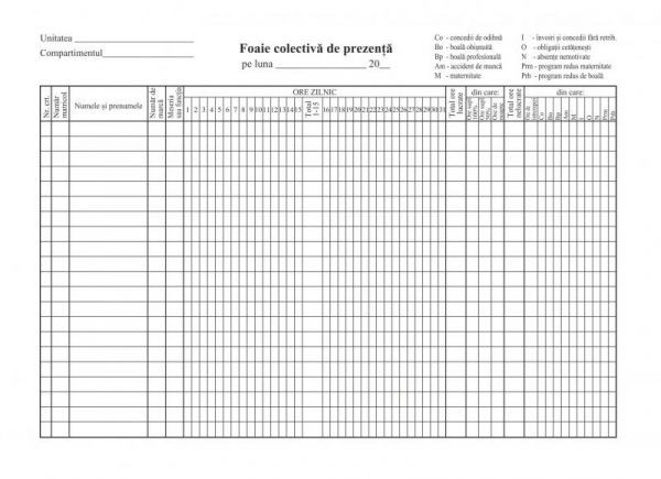 Formulare tipizate NB_HRT | FOAIE COLECTIVA DE PREZENTA