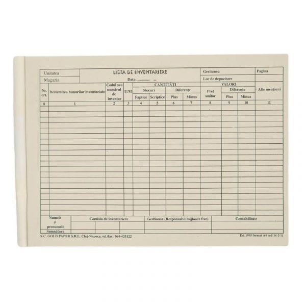 Formulare tipizate NB_HRT | LISTA INVENTAR 11 COLOANE ORIZON...
