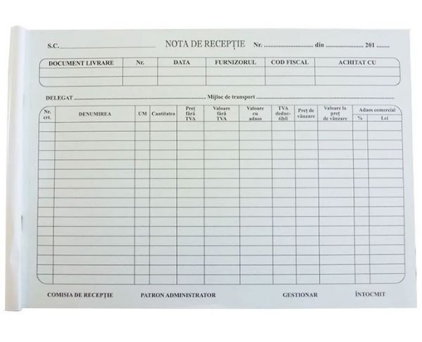 Formulare tipizate NB_HRT | NOTA RECEPTIE MODEL VECHI