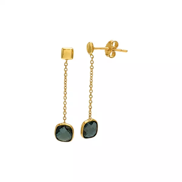 Cercei cu lant din aur galben de 14K cuart blue london - Bijuterii Alese