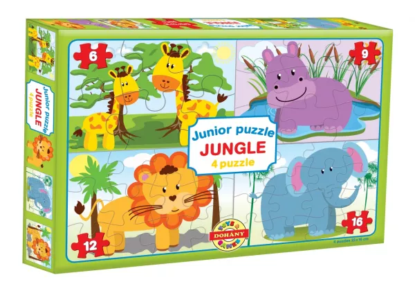 Puzzle cu animale Set 4 puzzle-uri 6,9,12,16 piese jungla 181009 Omfal ...