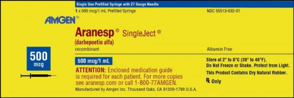 ARANESP 500mcg/ml x 1 SOL. INJ. IN SERINGA PREUMPLUT 500mcg/ml AMGEN ...