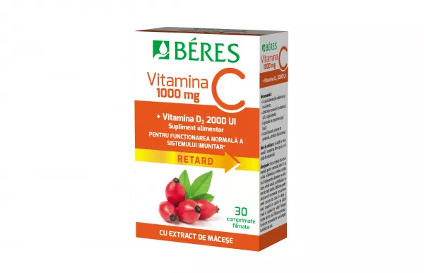 Beres Vitamina C 1000 mg + Vitamina D3 2000 UI, 30 comprimate - la pret ...