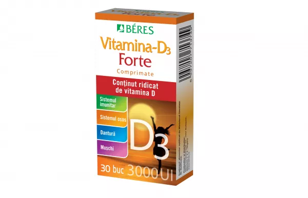 Beres Vitamina D3 Forte 3000 UI 30 comprimate - la pret mic | Pfarma.ro