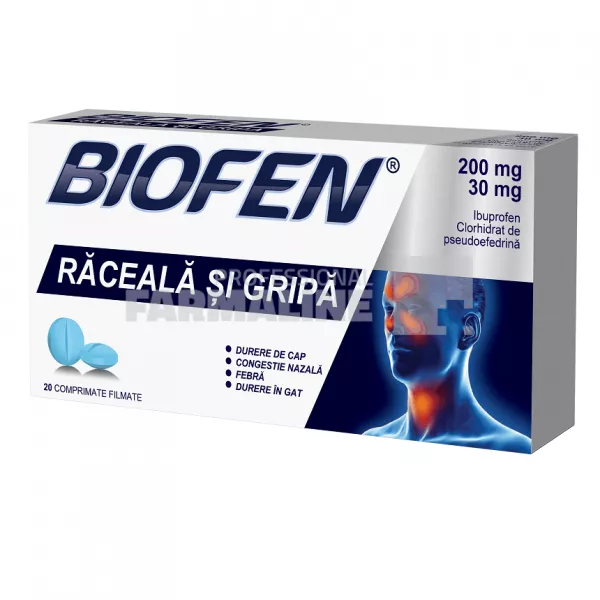 Biofen Raceala si gripa 200 mg/30 mg 20 comprimate - la pret mic ...