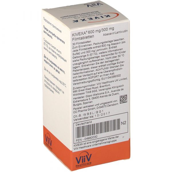 KIVEXA 600mg/300mg X 30 COMPR. FILM. 600mg/300mg VIIV HEALTHCARE UK L ...
