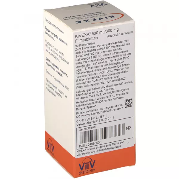 KIVEXA 600mg/300mg X 30 COMPR. FILM. 600mg/300mg VIIV HEALTHCARE UK L ...
