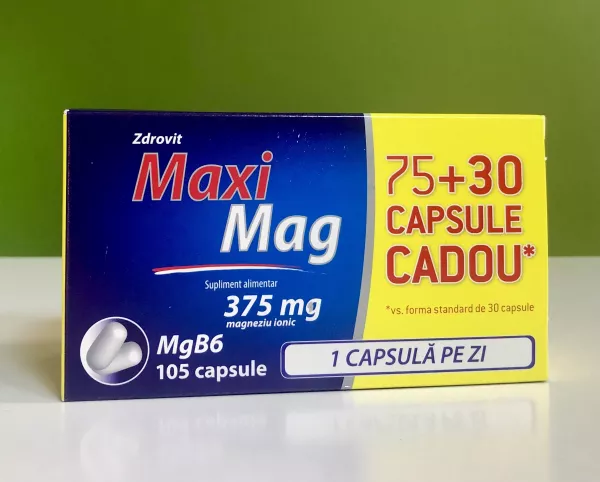 Maxi Mag 75 capsule + 30 capsule Cadou - la pret mic | Pfarma.ro