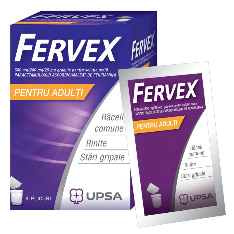 FERVEX pentru adulti 500 mg/200 mg/25 mg x 8 |16,30 lei | Larafarm.ro
