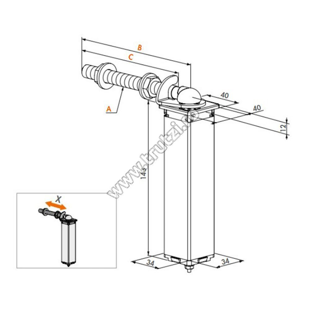 Sisteme porți 61751 SET 2 BALAMALE CU AMORTIZOR LOCINOX PEN...