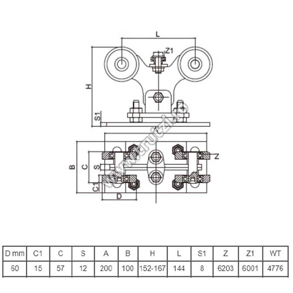 Role și șine pentru porți culisante 6140101 SISTEM CU 4 R...
